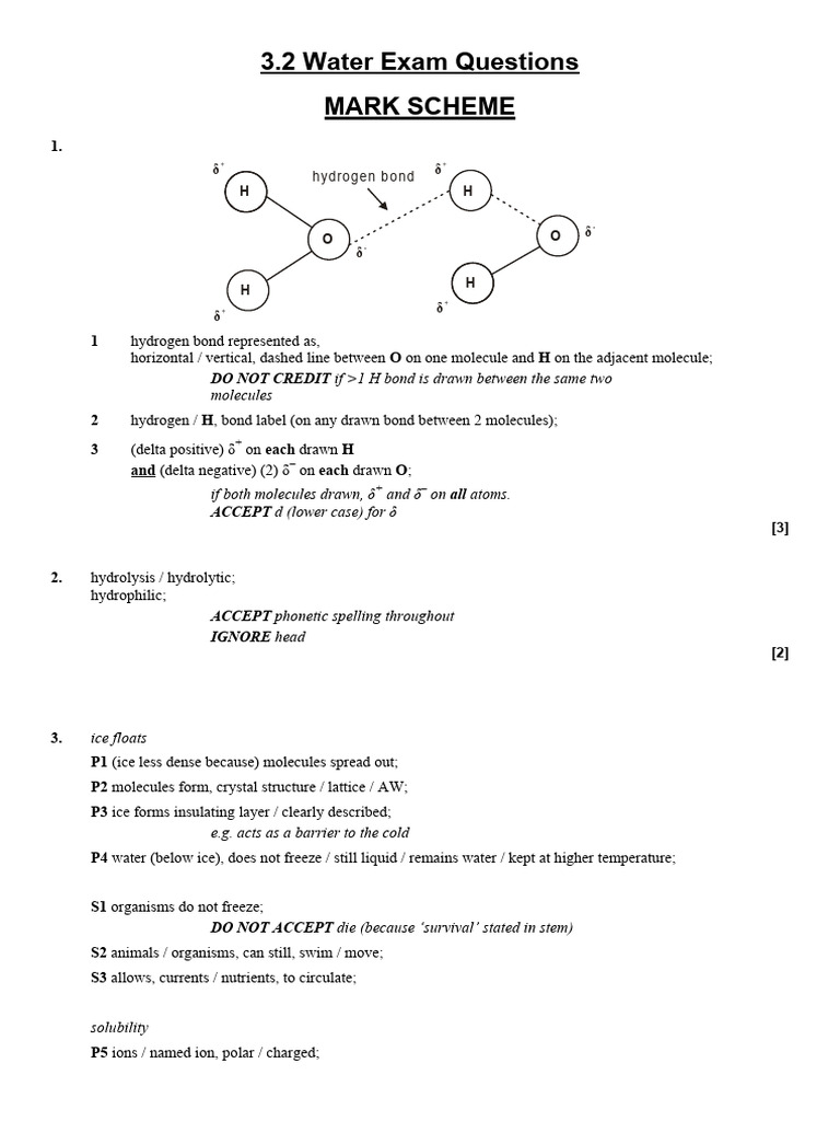 3.2 Water Exam Questions Mark Scheme | PDF