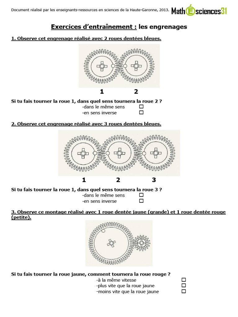 Annexe 9 Exercices Engrenages | PDF