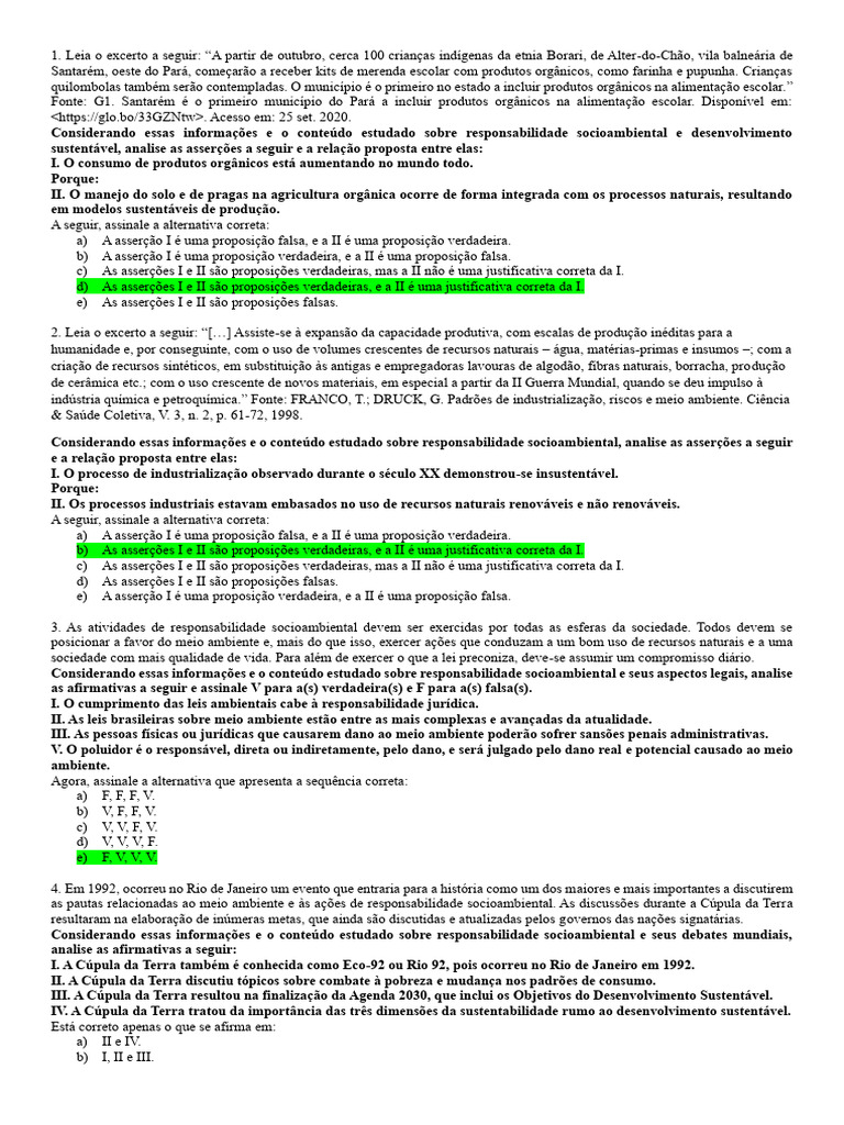 Exercício 2 - Responsabilidade Socioambiental | PDF | Sustentabilidade | Desperdício