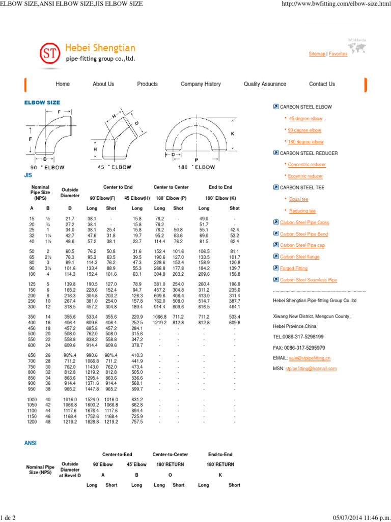 JIS and ANSI Elbow Size Specifications | PDF