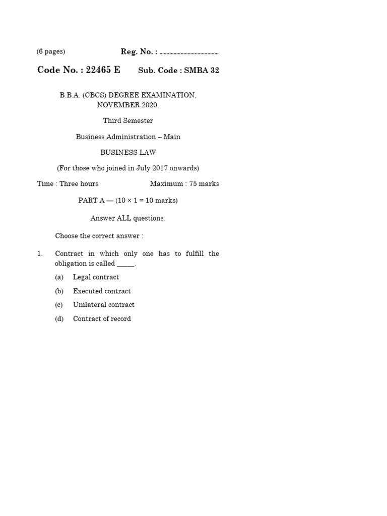 Business Law Question Papers | PDF