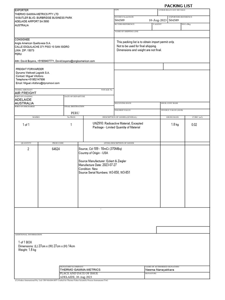 Packing list to obtain permit_S04589 (1) | PDF