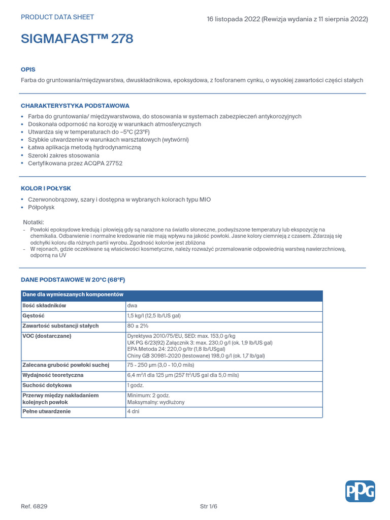 Karta Techniczna Sigmafast 278 | PDF