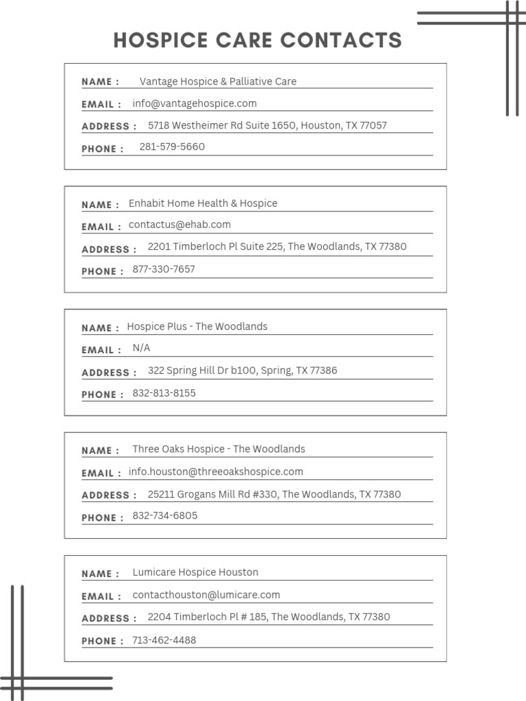 Hospice Contact Information-Handout 2 | PDF
