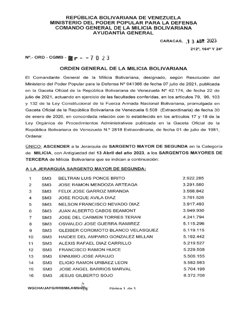 Orden Gral Sargento Mayor de Segunda | PDF