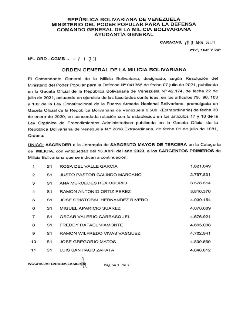 Orden Gral Sargento Mayor de Tercera | PDF