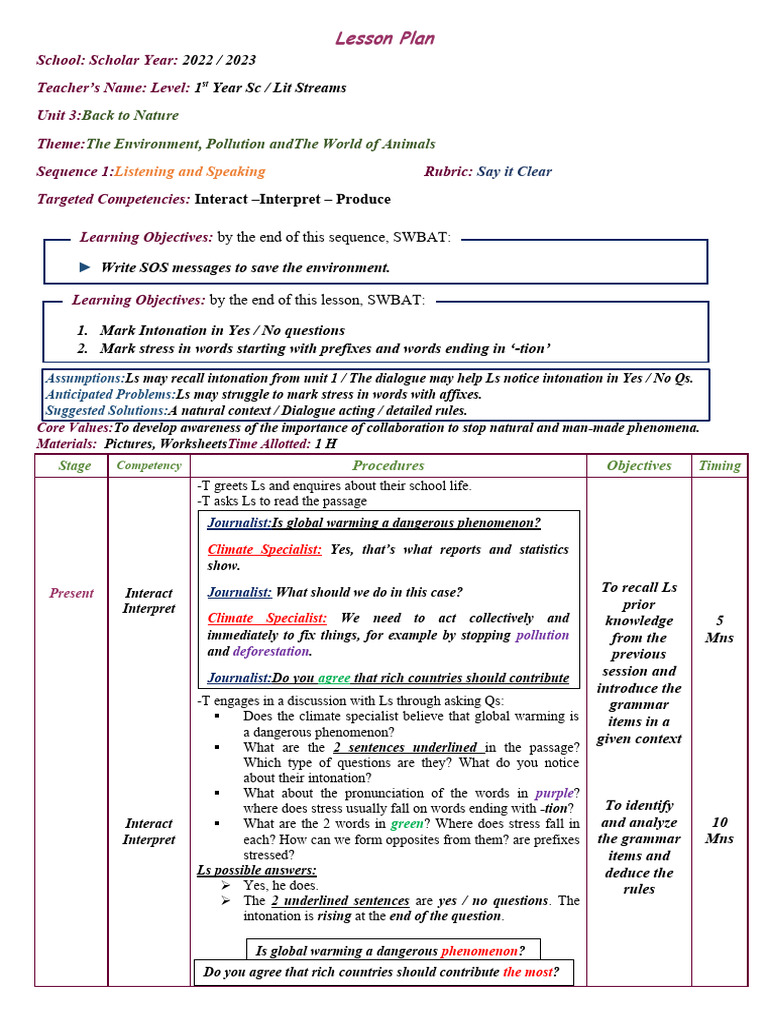 2.say It Clear Lesson Plan | Download Free PDF | Stress (Linguistics ...