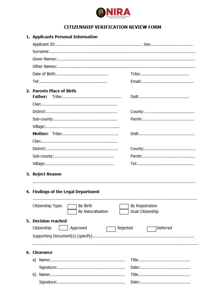 Uganda Citizenship Verification Form | PDF | Law