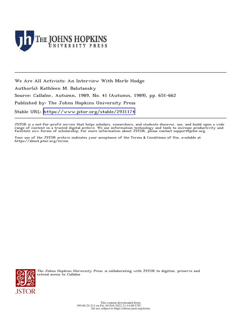 Merle Hodge: Activism and Writing Insights | PDF