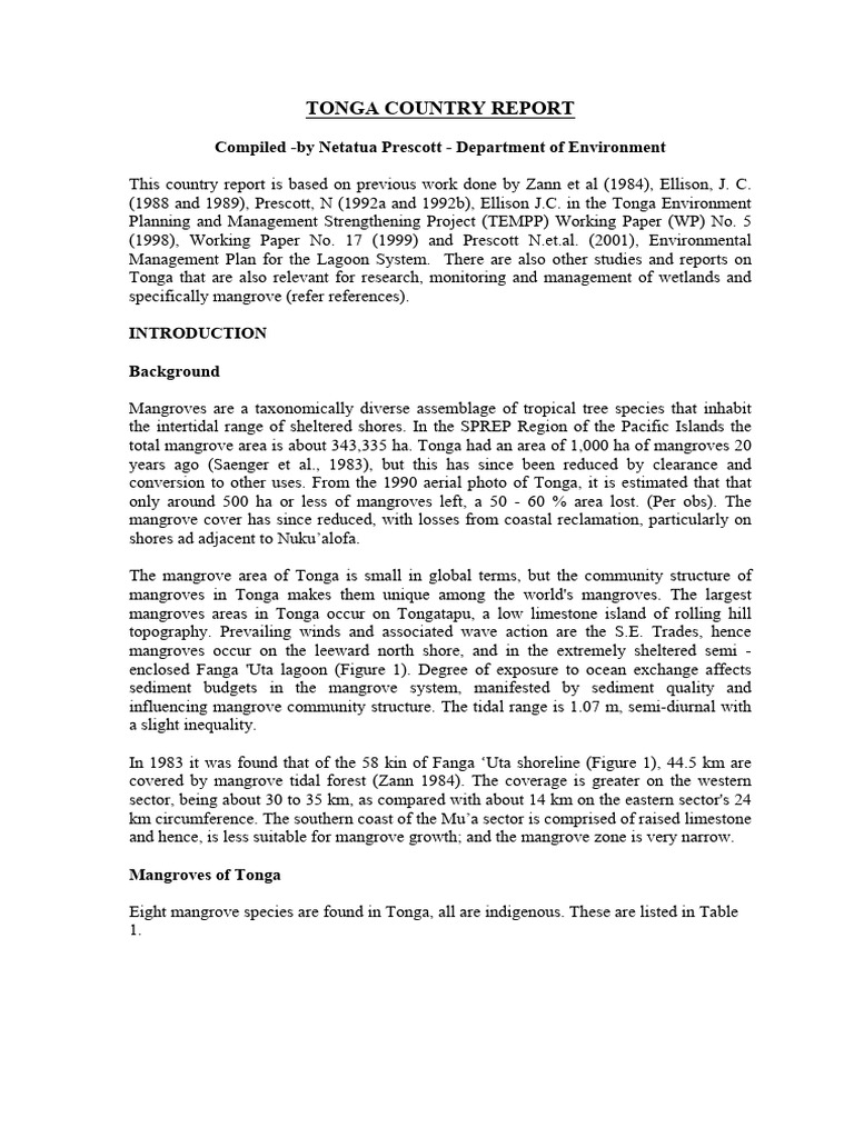 Tonga Country Report: Compiled - by Netatua Prescott - Department of ...