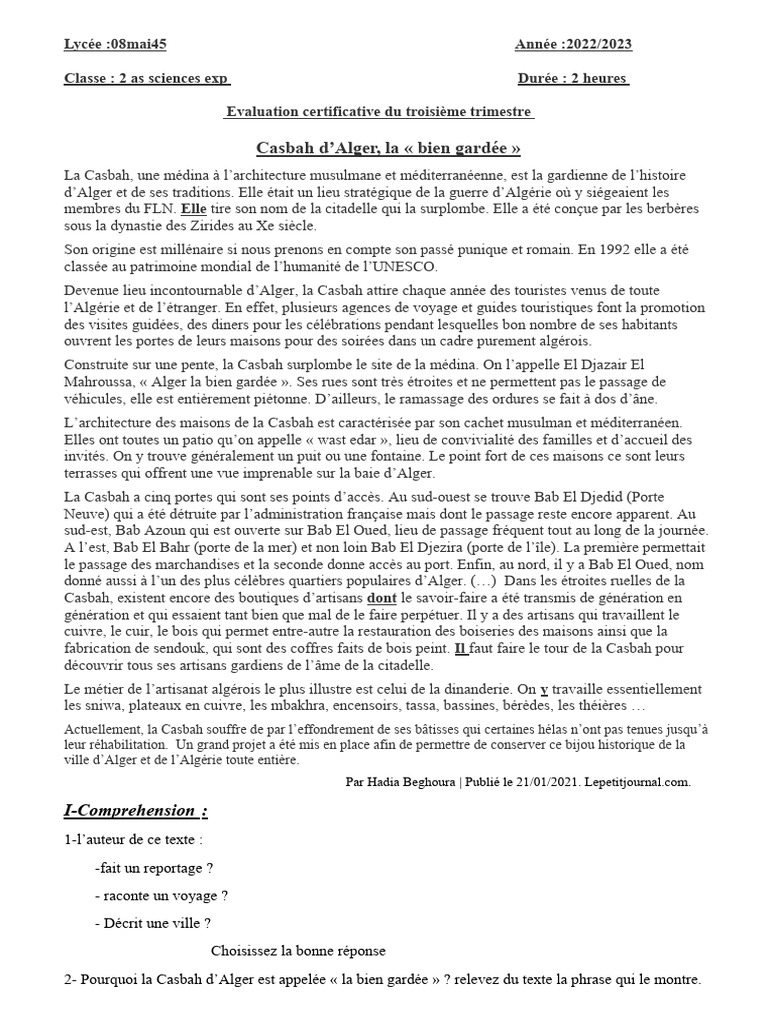 La Casbah d'Alger : Histoire et Tourisme | PDF | Alger