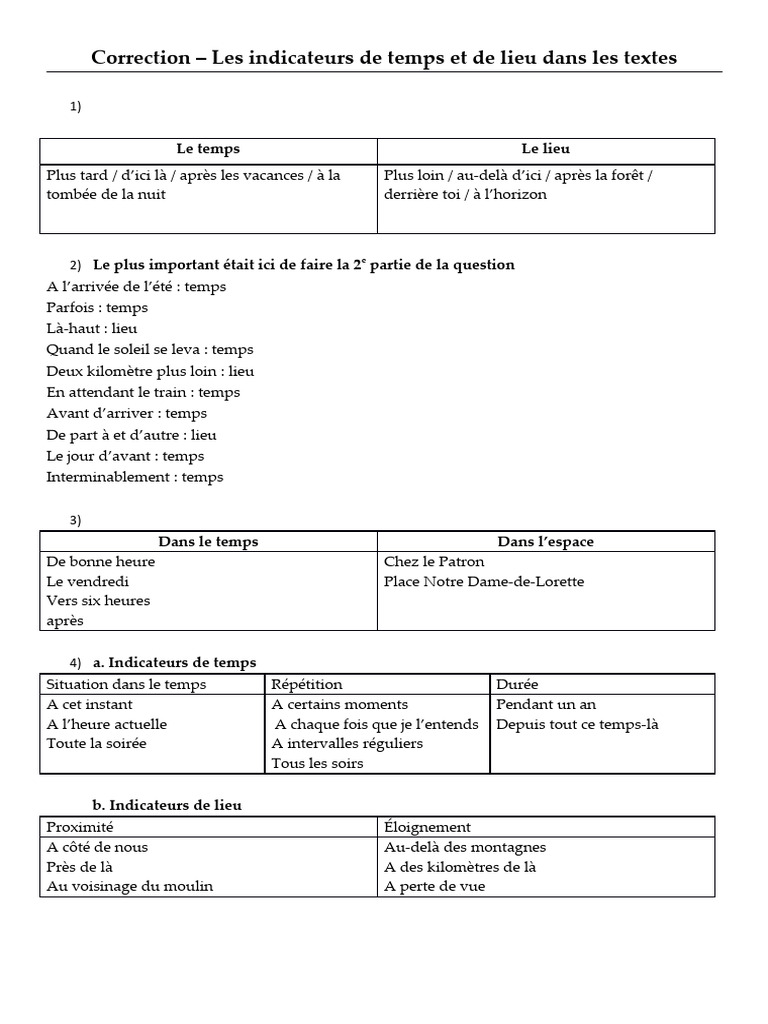 Indicateurs de temps et de lieu expliqués | PDF