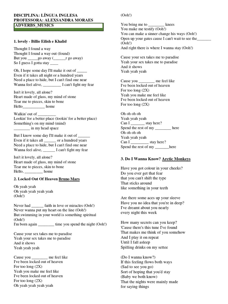 Analyzing Adverbs in Popular Songs | PDF | Poetry