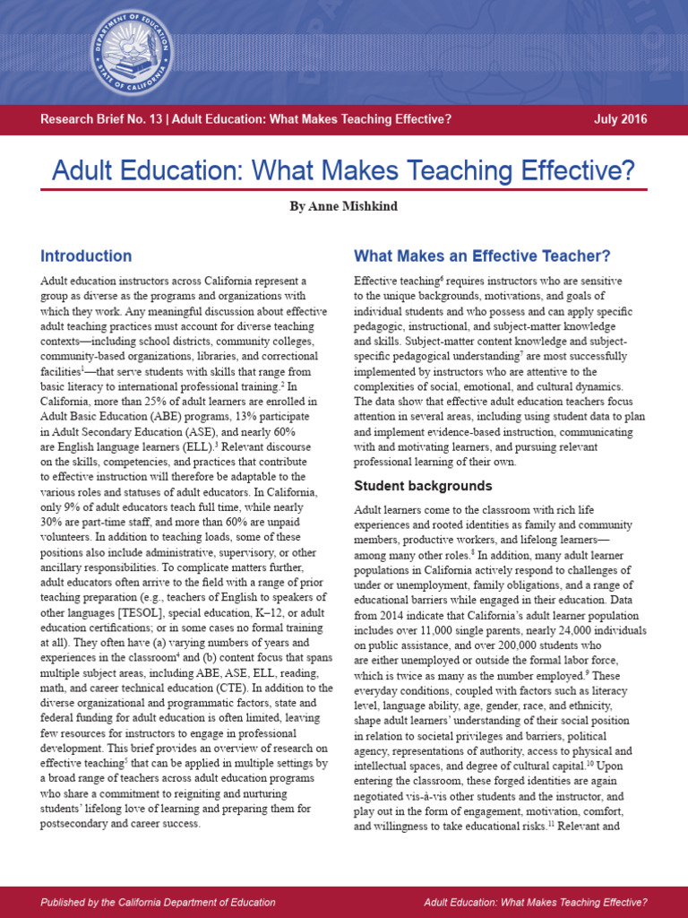 Effective Teaching in Adult Education | PDF | Career & Growth | Wellness