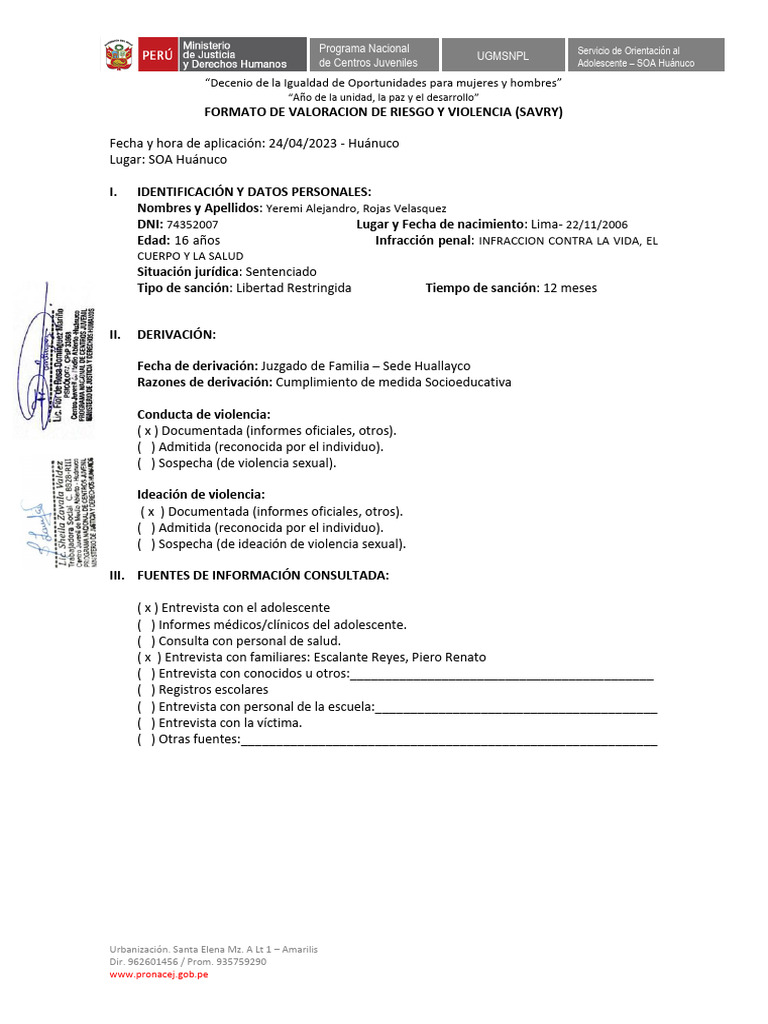 SAVRY.I. - Rojas Alejandro, Yeremi Alejandro | PDF | Violencia