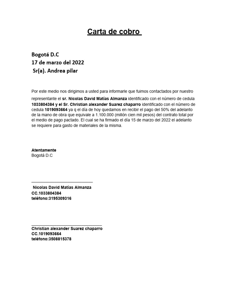 Carta de Cobro | PDF