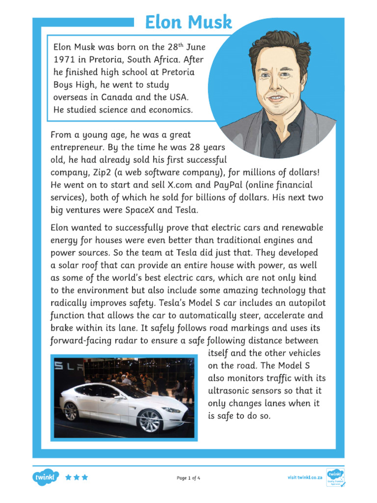 Grade 8 - Elon Musk Comprehension | PDF