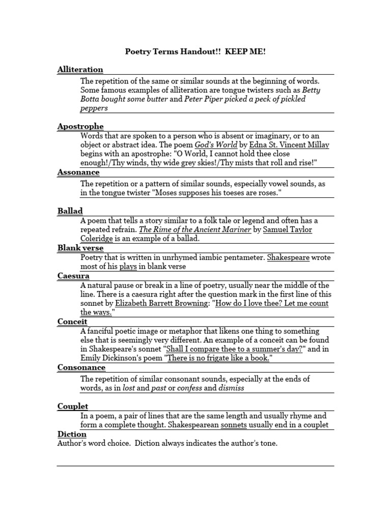 Glossary of Poetic Terms | PDF