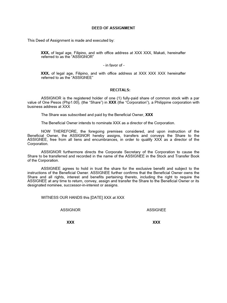 Deed of Assignment | PDF | Social Science | Law