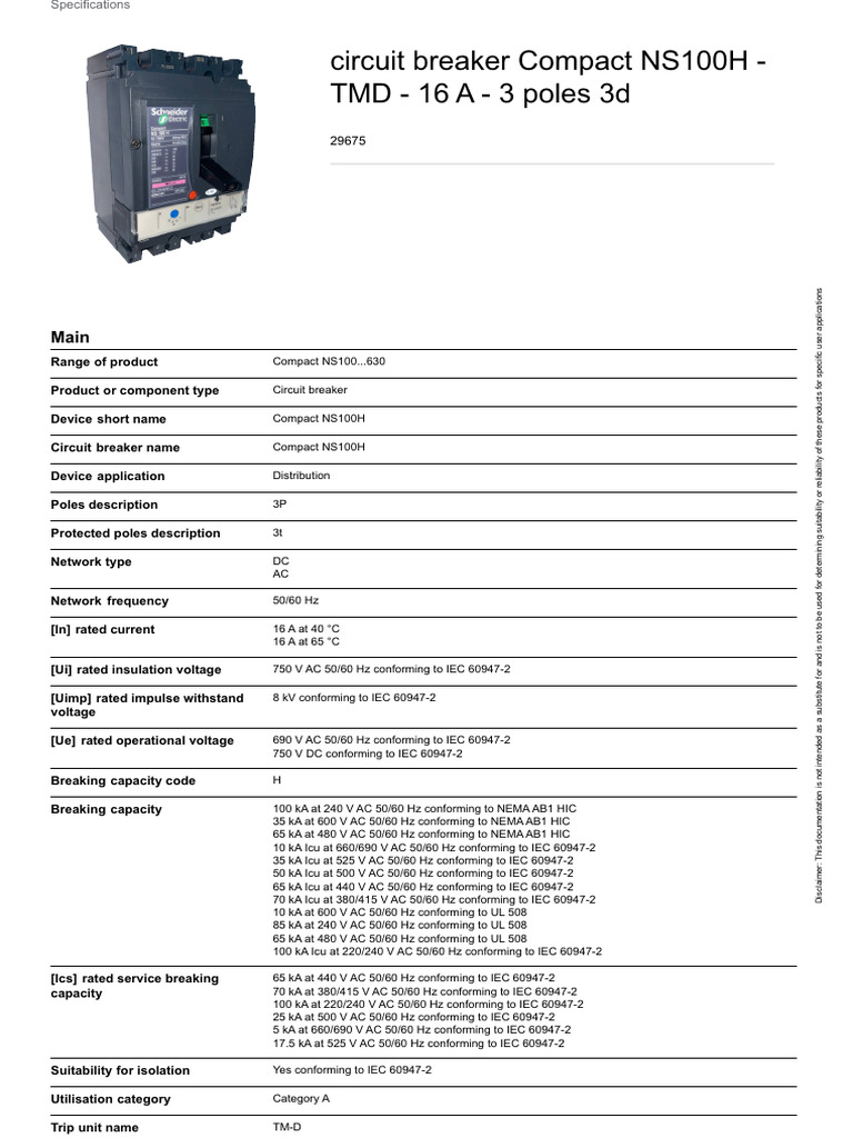 Circuit Breaker Compact NS100H - TMD - 16 A - 3 Poles 3d | PDF ...