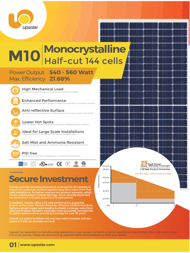 Upsolar Up-M540-560mh (59338) | PDF