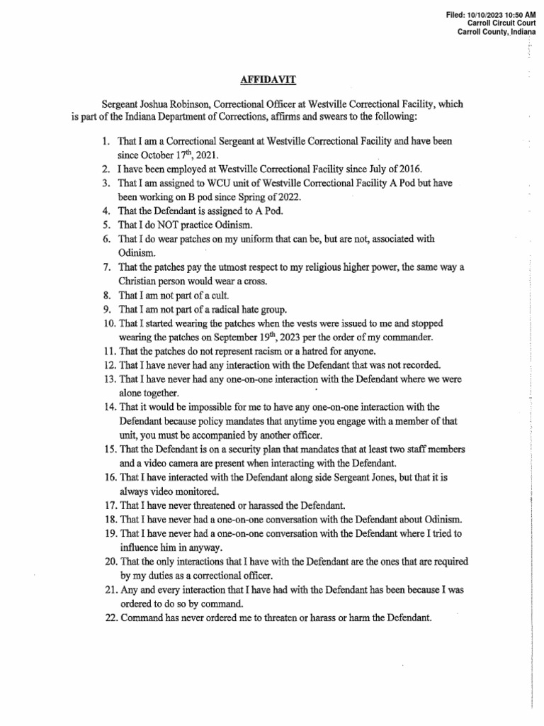 Westville Correctional Officer Affidavit 3 PDF | PDF