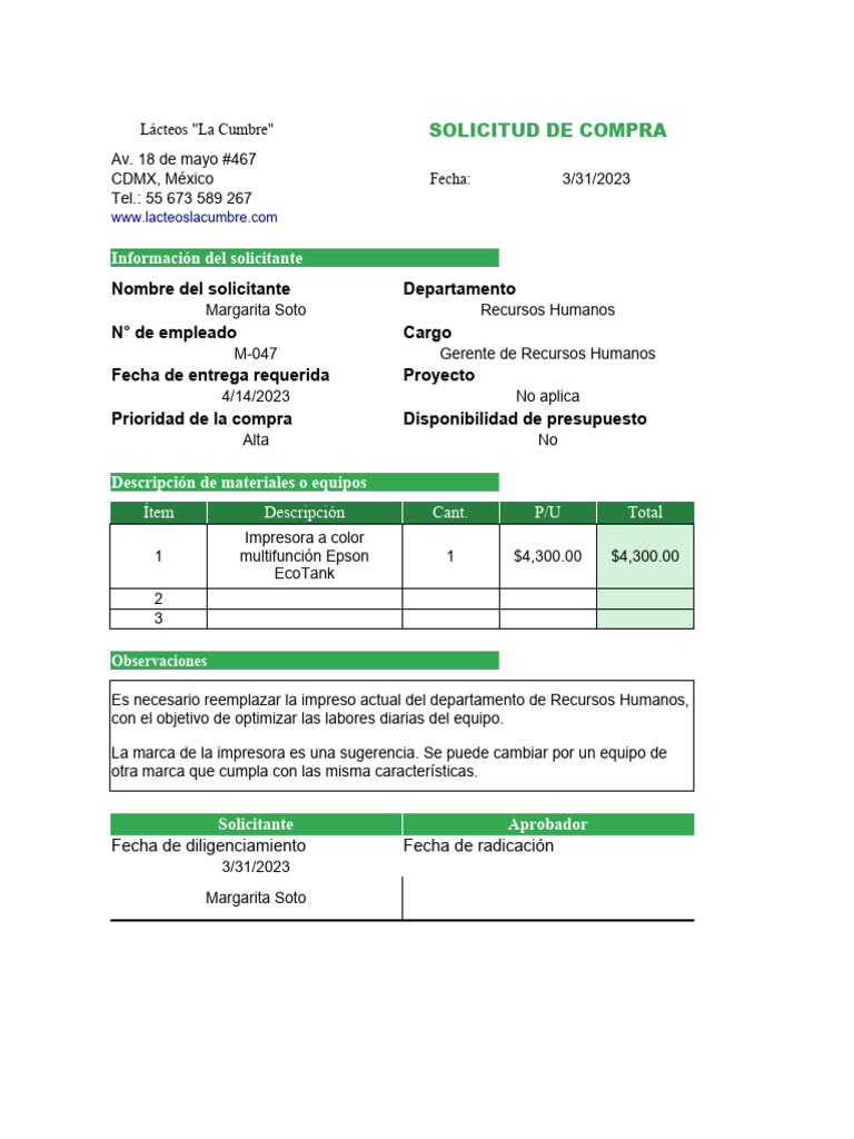 Solicitud de Compra | PDF