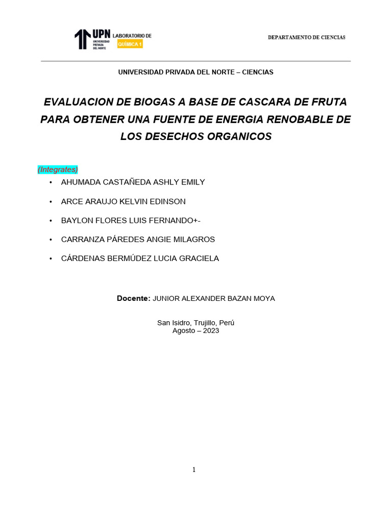 Avance Del Proyecto 2 Labo | PDF | Biogás | Residuos