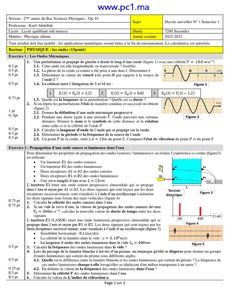 Devoir Surveiller s1 2bac FR PC Prof - Katif (WWW - Pc1.ma) | PDF