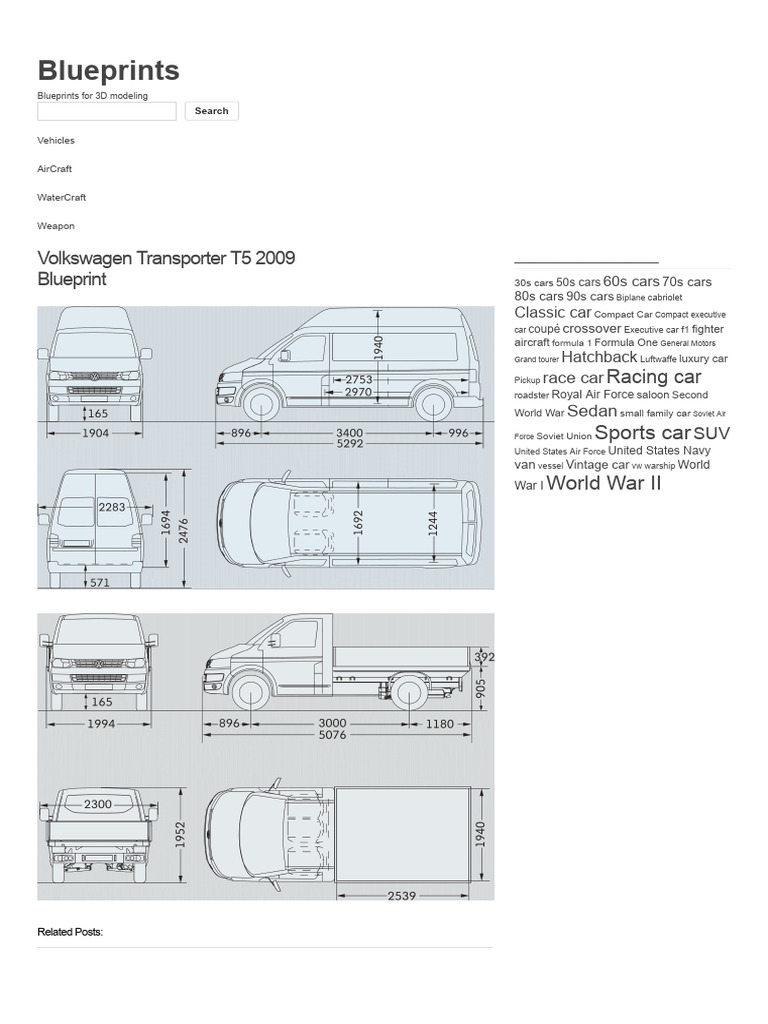 Volkswagen Transporter T5 2009 Blueprint - Download Free Blueprint For ...