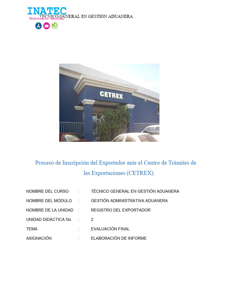 Informe Proceso de Inscripción Del Exportador Ante El Centro de ...