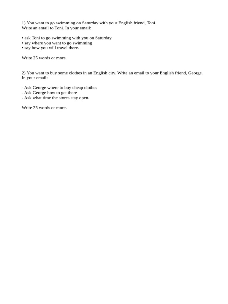 Ket Writing Email Tasks | PDF