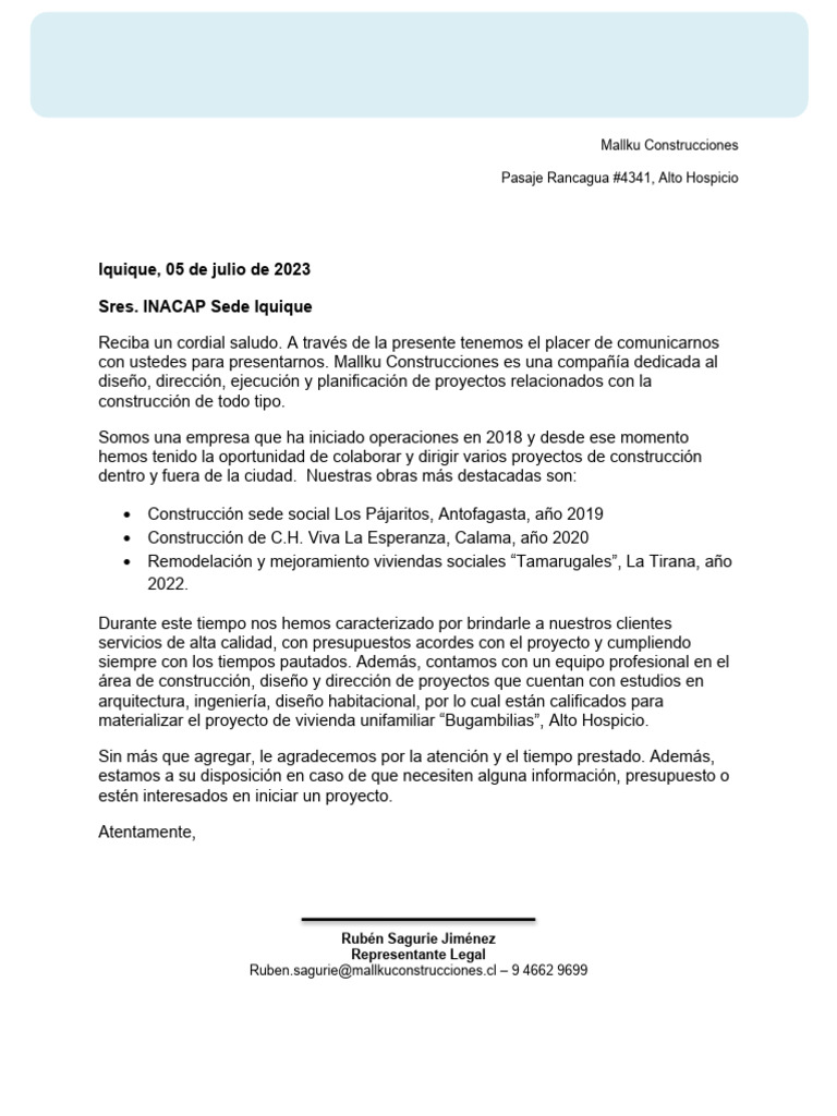 Modelo de Carta de Presentación de Una Empresa Constructora | PDF