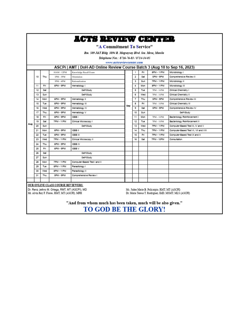 2023 Online ASCP Batch 3 Class Schedule | PDF | Science & Mathematics