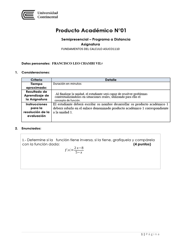 Producto Academico 01 Fundamentos de Calculo | PDF