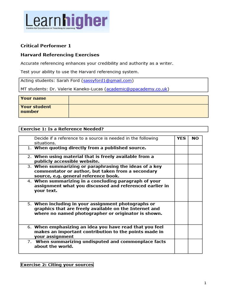 Harvard Referencing Practice Exercises | PDF | Citation | Human ...
