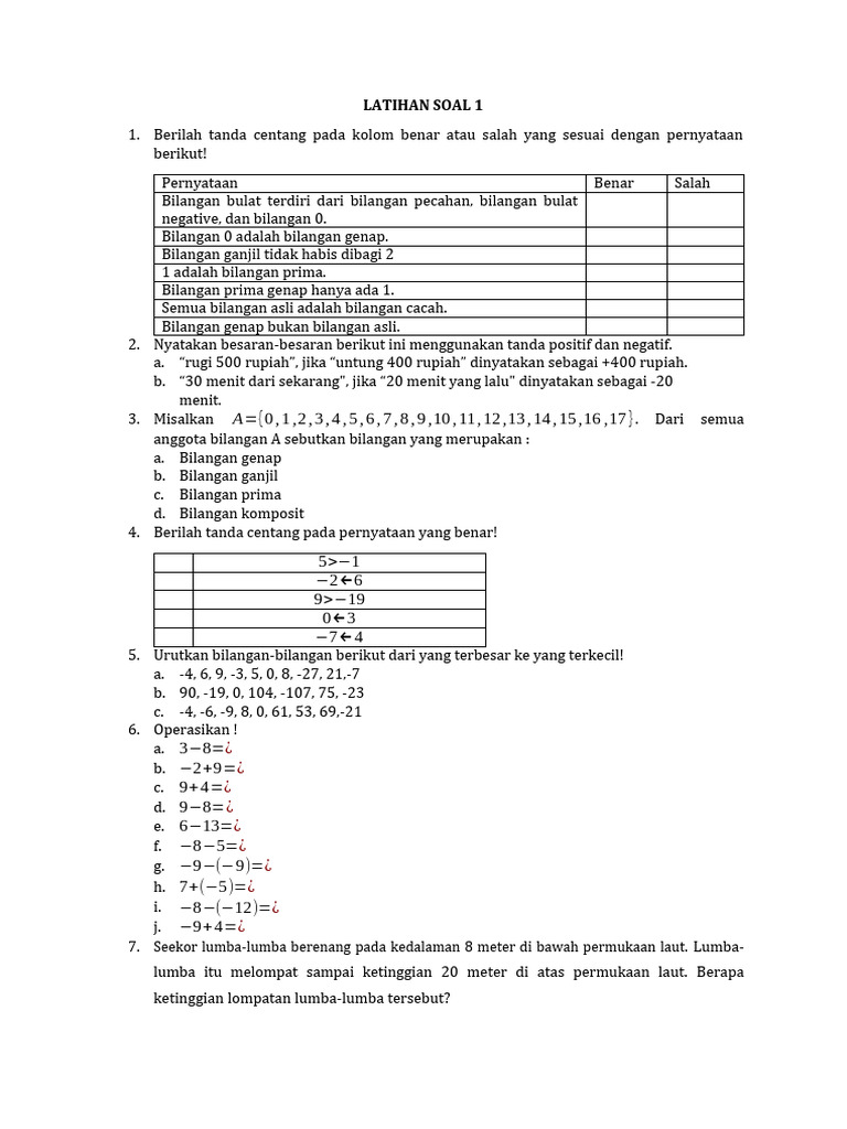 Latihan Soal Bilangan Bulat | PDF | Metode & Bahan Ajar