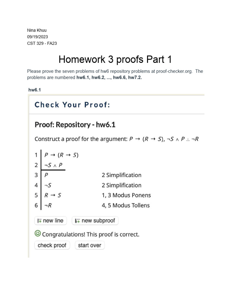 Homework 3 Proofs Part 1 - Ninakhuu | PDF