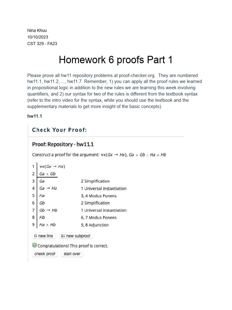 Homework 6 Proofs Part 1 - Ninakhuu | PDF