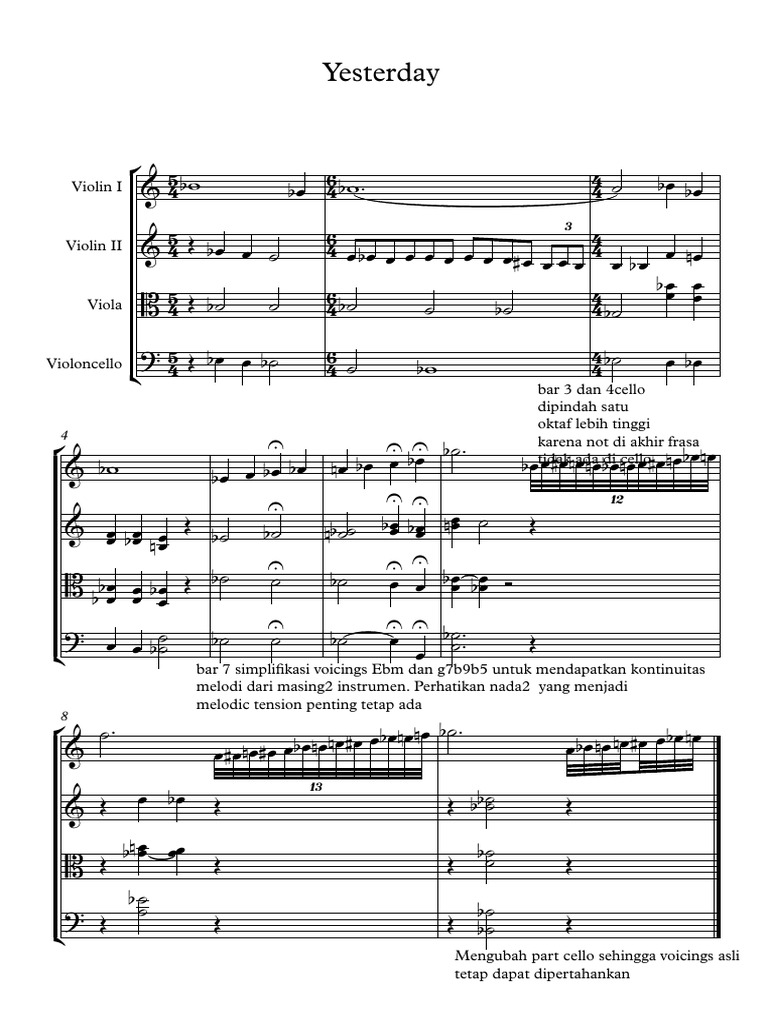 Contoh Clare Fischer Yesterday String Quartet - Full Score | PDF