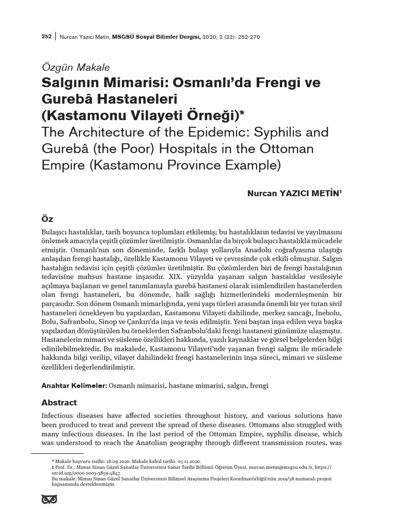 Salg - N - N Mimarisi - Osmanl - Da Frengi Ve Gureb - Hastaneleri (Kastamonu Vilayeti - Rne - I ...