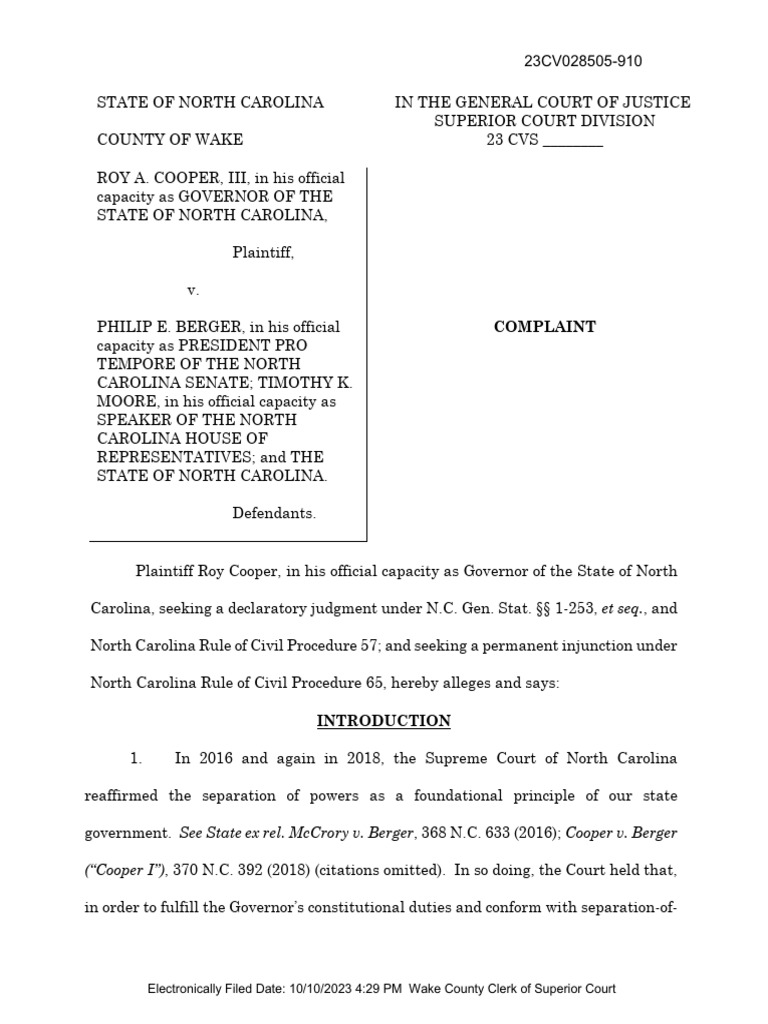 Cooper v. Berger Stamped Complaint 10-10-23 | Download Free PDF ...