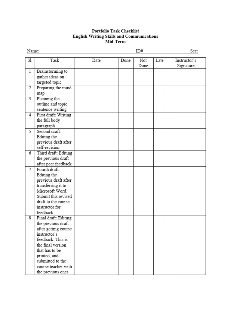 Portfolio Task-Check List Fall 2023-24 | PDF | Career & Growth | Computers