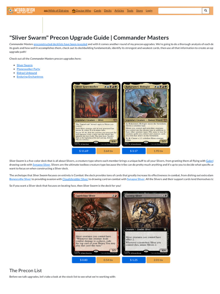 "Sliver Swarm" Precon Upgrade Guide - Commander Masters | PDF