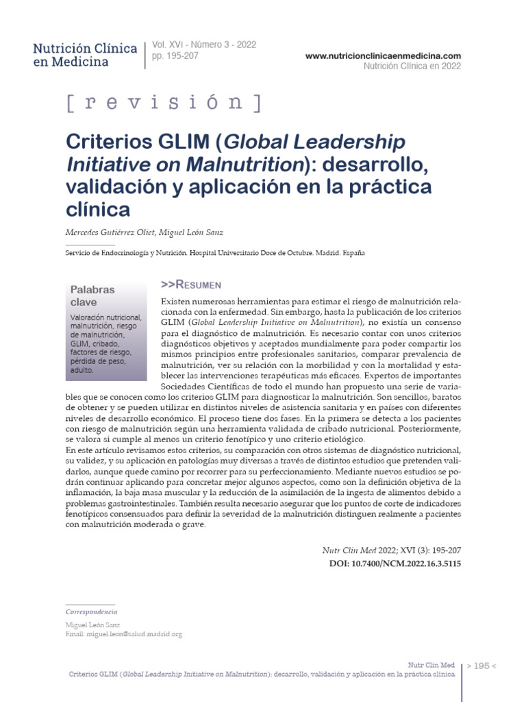 Criterios GLIM: Diagnóstico y Aplicación | PDF | Diagnostico medico | Cáncer