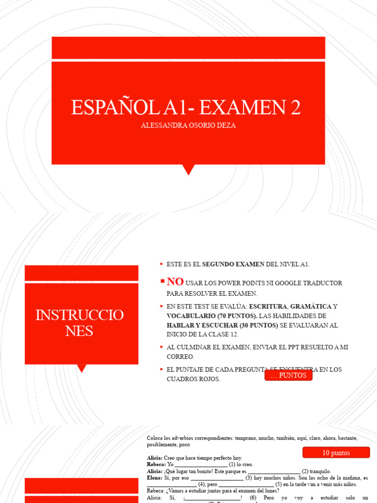 ESPAÑOL A1 EXAMEN 2 PARTE 1 | PDF