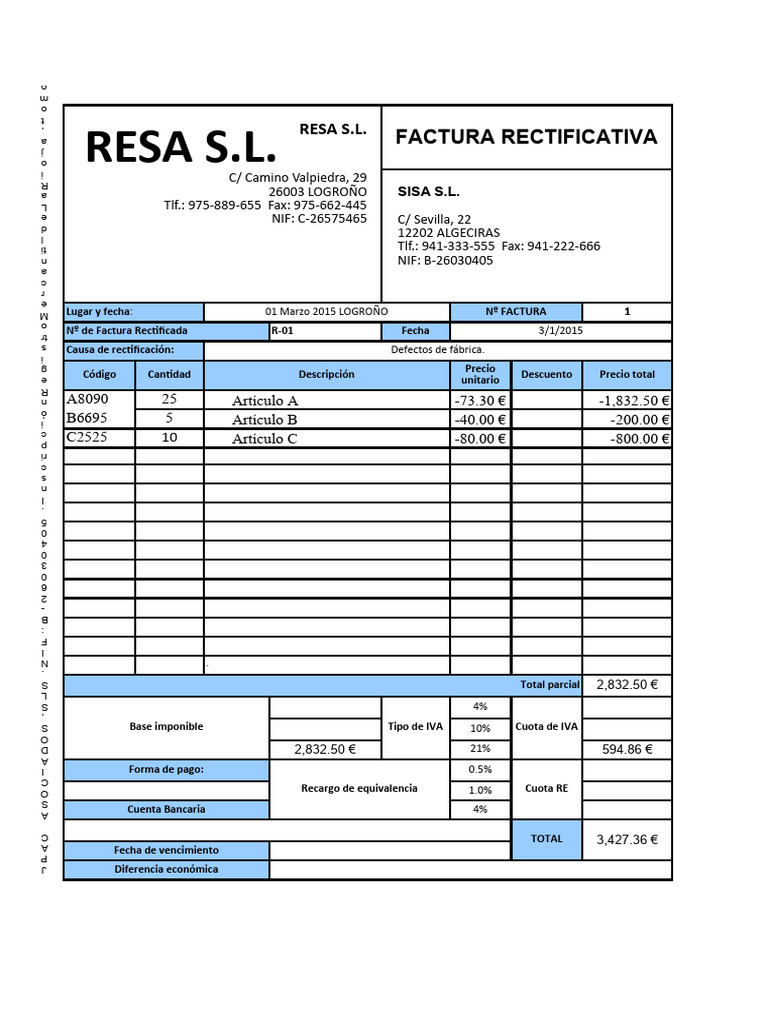 Asiento 3. Factura Rectificativa | PDF