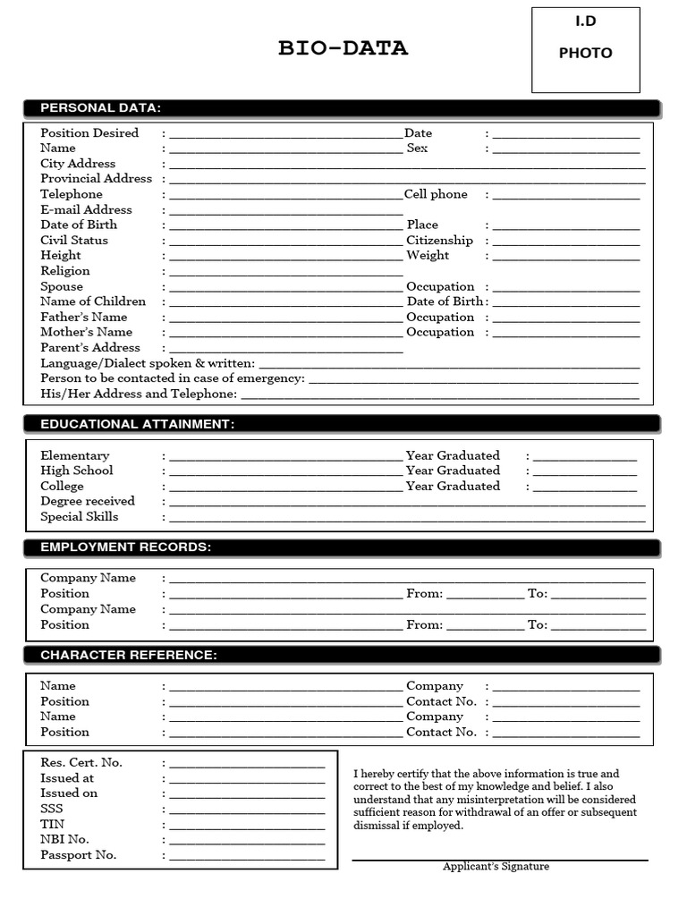 Biodata Format For Job 1 | PDF