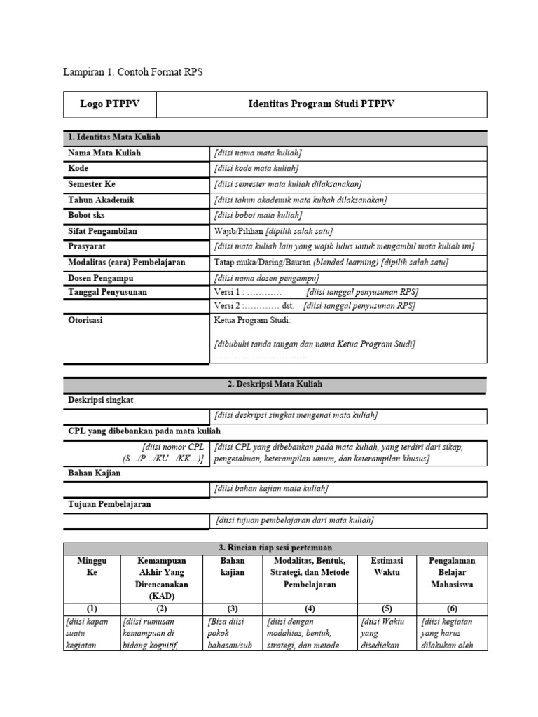 Format Contoh RPS | PDF
