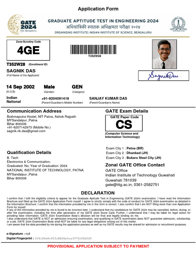 GATE 2024 Application Form | PDF